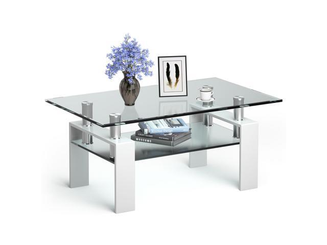 Click here for Costway Rectangle Glass Coffee Table Metal Legs En... prices