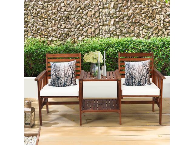 Click here for Costway Patio Loveseat Conversation Set Acacia Woo... prices