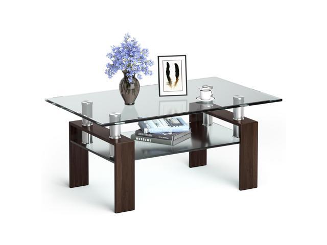 Click here for Costway Rectangle Glass Coffee Table Metal Legs En... prices