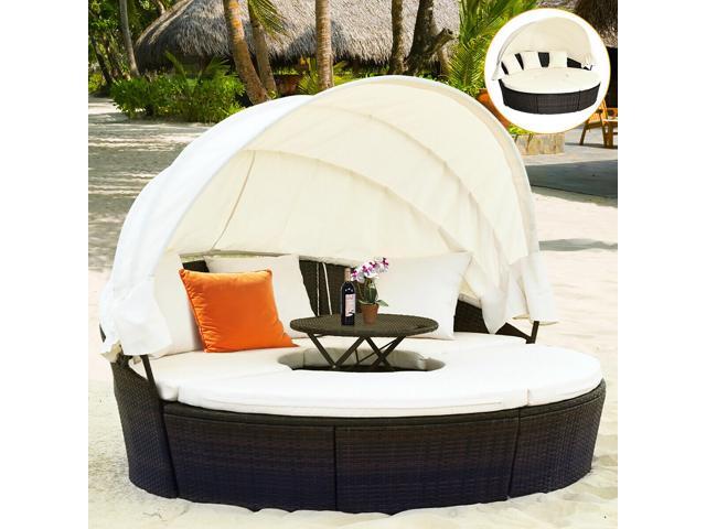 Click here for Costway Patio Rattan Daybed Cushioned Sofa Adjusta... prices