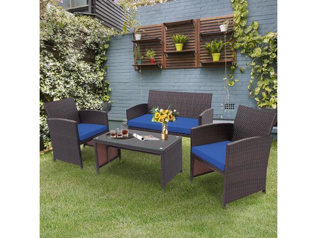 Click here for Costway 4PCS Patio Rattan Furniture Set Cushioned... prices