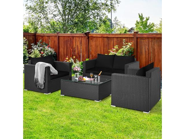 Click here for Costway 4PCS Patio Rattan Furniture Set Cushioned... prices