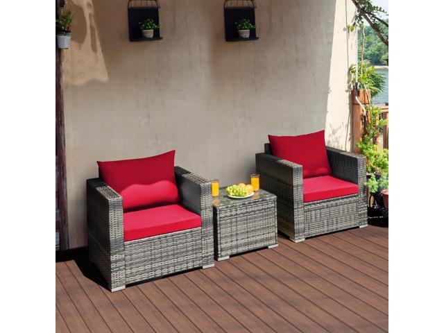 Click here for Costway 3 PC Patio Rattan Furniture Bistro Set Cus... prices
