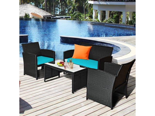Click here for Costway 4PCS Patio Rattan Furniture Conversation S... prices
