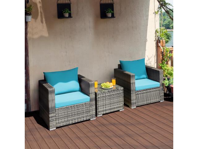 Click here for Costway3 PC Patio Rattan Furniture Bistro Set Cush... prices