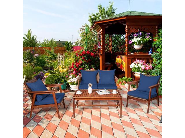 Click here for Costway 4PCS Patio Rattan Furniture Set Acacia Woo... prices