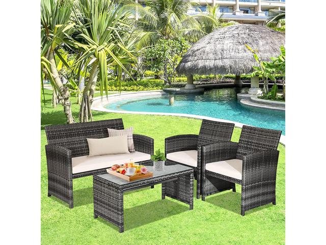 Click here for Costway 4PCS Patio Rattan Furniture Set Conversati... prices