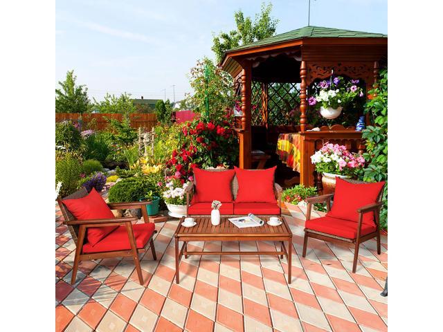 Click here for Costway 4PCS Patio Rattan Furniture Set Acacia Woo... prices