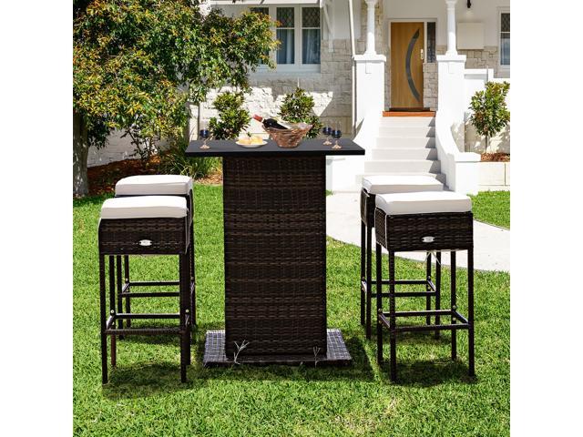 Click here for Costway 5PCS Patio Rattan Bar Table Stool Set Hidd... prices