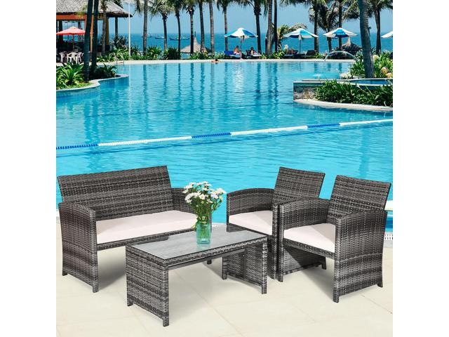 Click here for Costway 4PCS Patio Rattan Furniture Set Conversati... prices