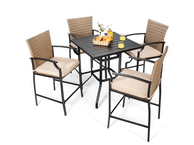Click here for Costway 5PCS Outdoor Bistro Set Rattan Bar Stool T... prices