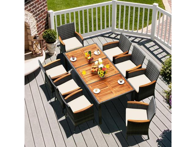 Click here for Costway 9PCS Patio Rattan Dining Set Mix Gray Acac... prices