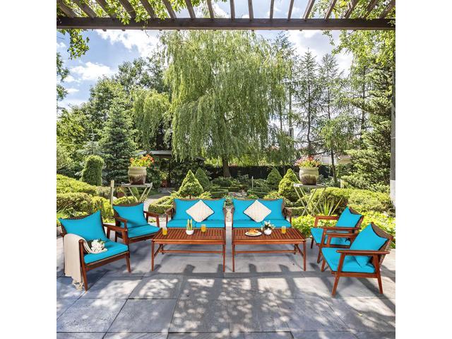 Click here for Costway 8PCS Patio Rattan Furniture Set Acacia Woo... prices