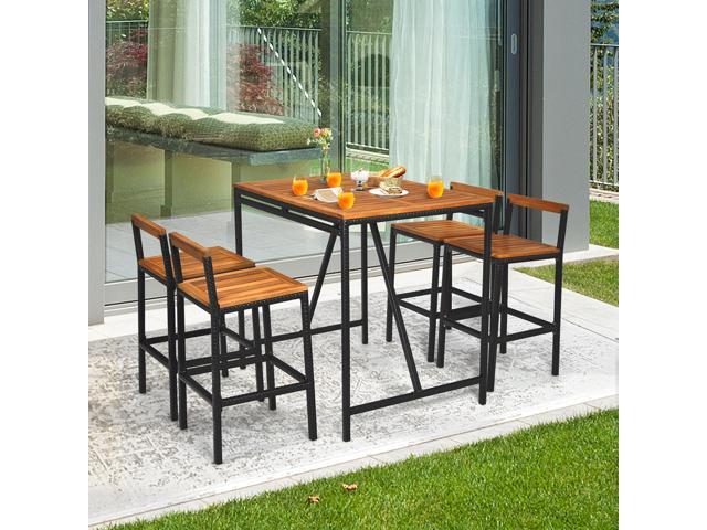 Click here for Costway 5PCS Patio Rattan Bar Table Stool Set Acac... prices