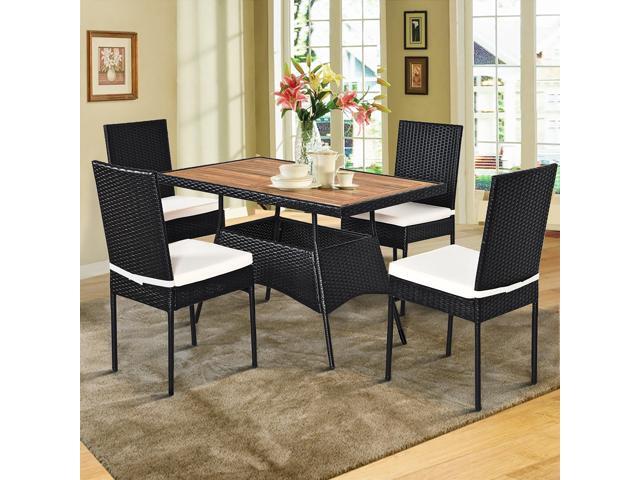 Click here for Costway 5 PCS Patio Rattan Furniture Set Wood Top... prices