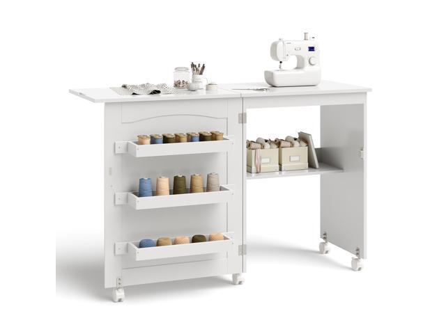 Click here for Costway White Folding Sewing Craft Table with Stor... prices