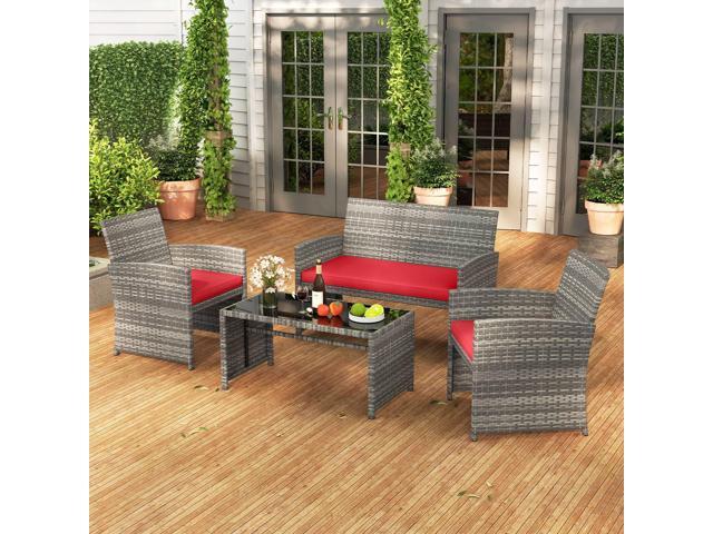 Click here for Costway 4PCS Patio Rattan Conversation Glass Table... prices