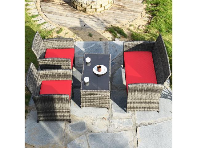 Click here for Costway 4PCS Patio Rattan Conversation Glass Table... prices