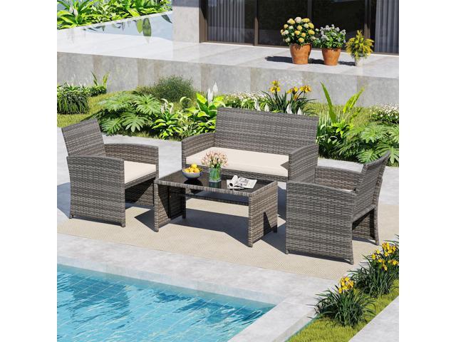 Click here for Costway 4PCS Patio Rattan Furniture Set Conversati... prices