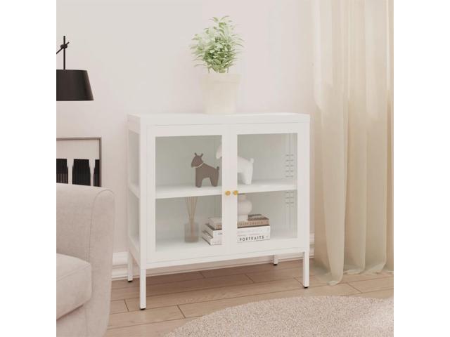 Click here for vidaXL Sideboard White 27.6 Steel and Glass Storag... prices