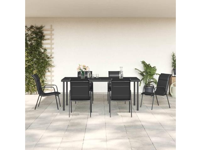 Click here for vidaXL Patio Dining Set 7 Piece Table and Chair Bl... prices