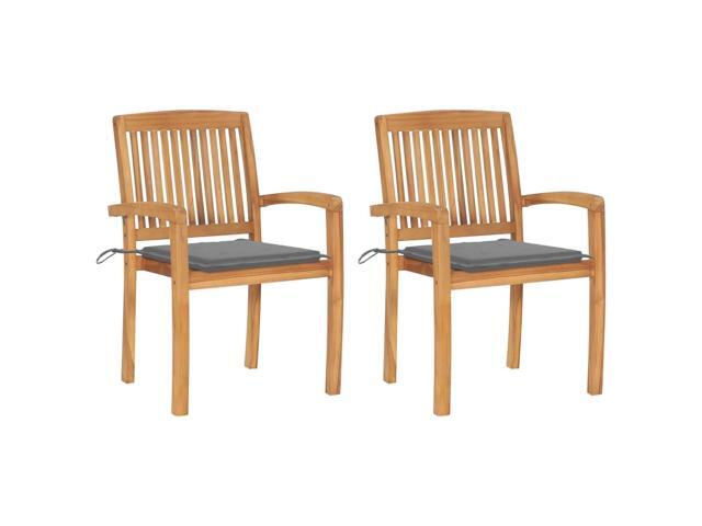 Click here for vidaXL 2x Solid Teak Wood Patio Chairs with Gray C... prices