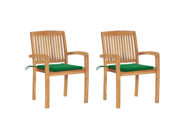 Click here for vidaXL 2x Solid Teak Wood Patio Chairs with Green... prices