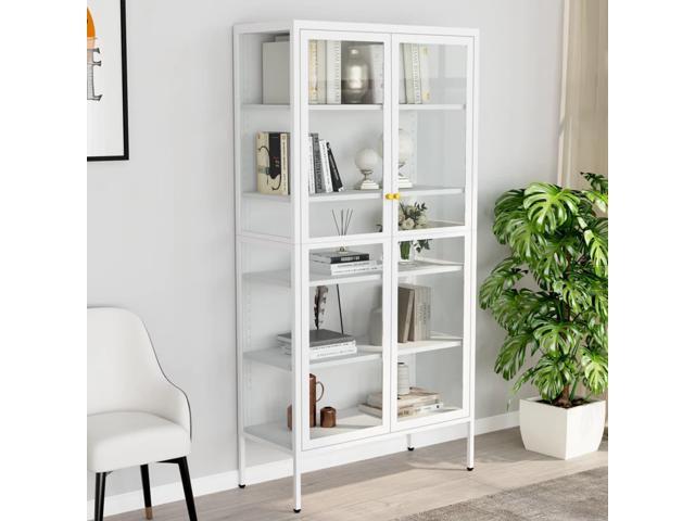 Click here for vidaXL Display Cabinet White Steel and Tempered Gl... prices
