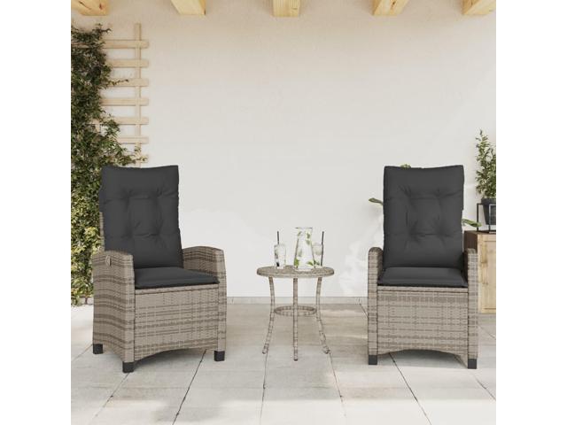 Reclining Garden Chair Set of 2 Grey Pe rattan Standard - Gray