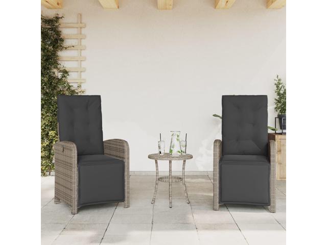 vidaXL Reclining Garden Chair Set of 2 Grey  Dark Grey Pe Rattan Medium - Gray