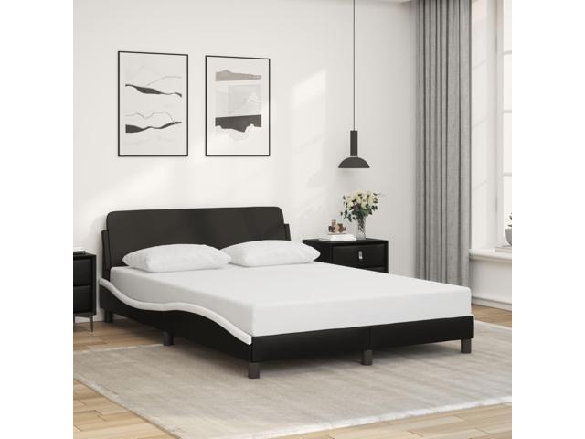 Click here for vidaXL Bed Frame & Headboard Base Black and White... prices