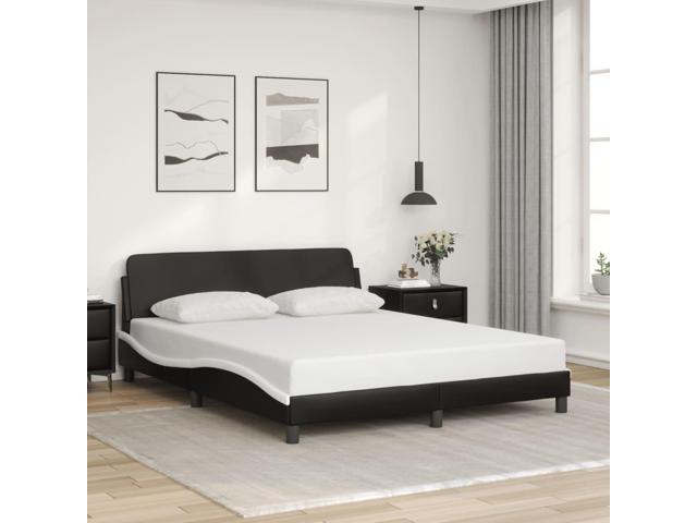 Click here for vidaXL Bed Frame & Headboard Base Black and White... prices
