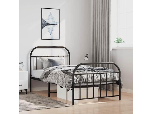 Click here for vidaXL 12 Inch Black Twin Bed Frame with Headboard... prices