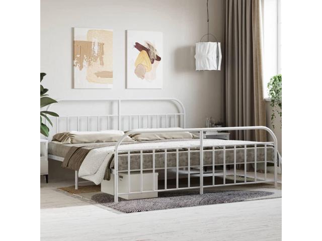 Click here for vidaXL 12 Inch White King Size Bed Frame with Head... prices