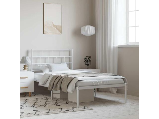 Click here for vidaXL 12-Inch White Metal Twin Bed Frame with Hea... prices