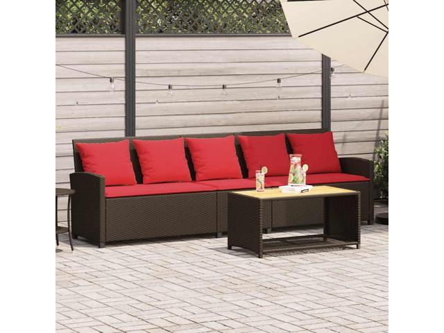 Click here for vidaXL Patio Sofa 5-Seater with Cushions Brown Pol... prices