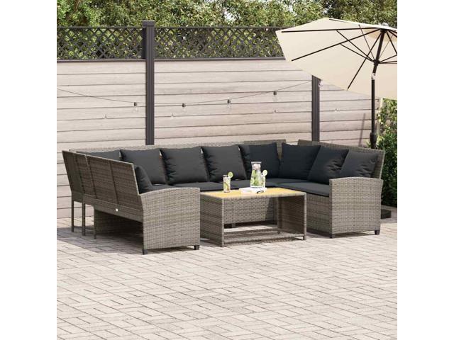 Click here for vidaXL Patio Sofa with Cushions Gray Poly Rattan g... prices
