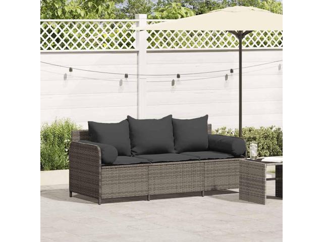 Garden Sofa Grey Pe rattan 3-Seater Removable Covers - Gray dark gray