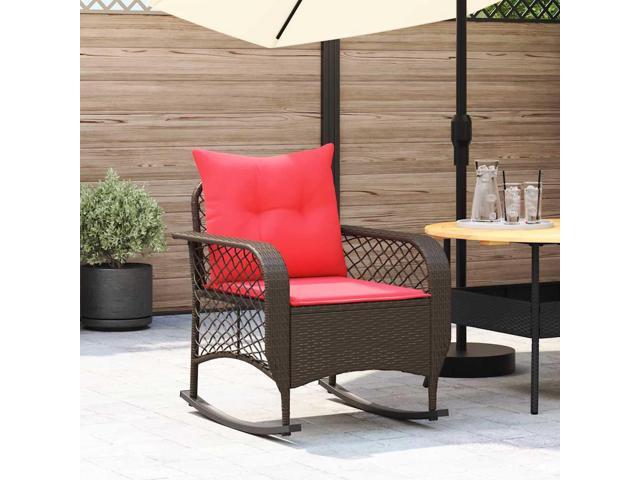 Patio Rocking Chair Brown Pe rattan  powder-coated steel  polyester - Brown