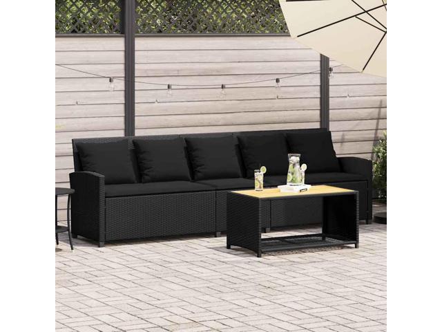 Click here for vidaXL Patio Sofa 5-Seater with Cushions Black Pol... prices