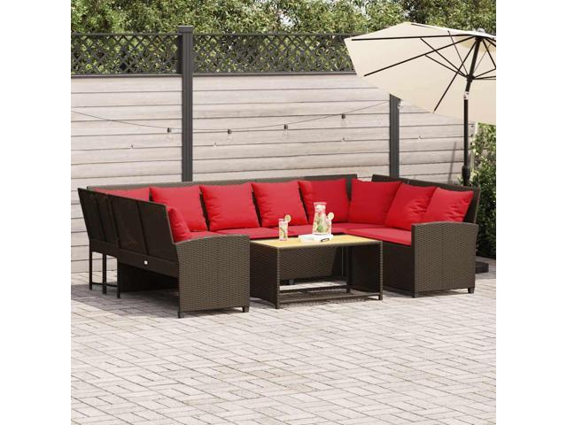 Click here for vidaXL Patio Sofa with Cushions Brown Poly Rattan... prices