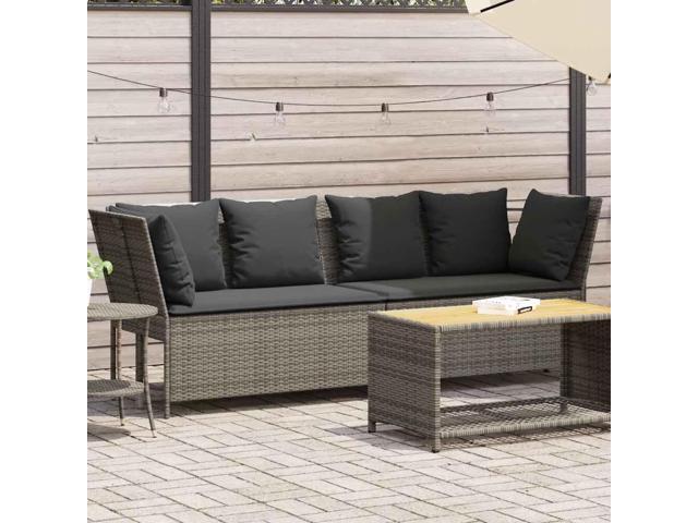 Garden Sofa Grey Pe rattan  powder-coated steel  polyester - Gray dark gray