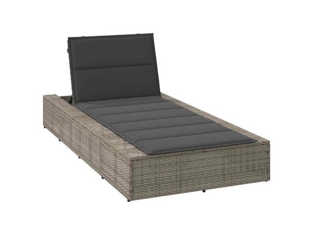 Sunbed Grey Pe Rattan Single Cushioned Sun Lounger Rectangular - Gray