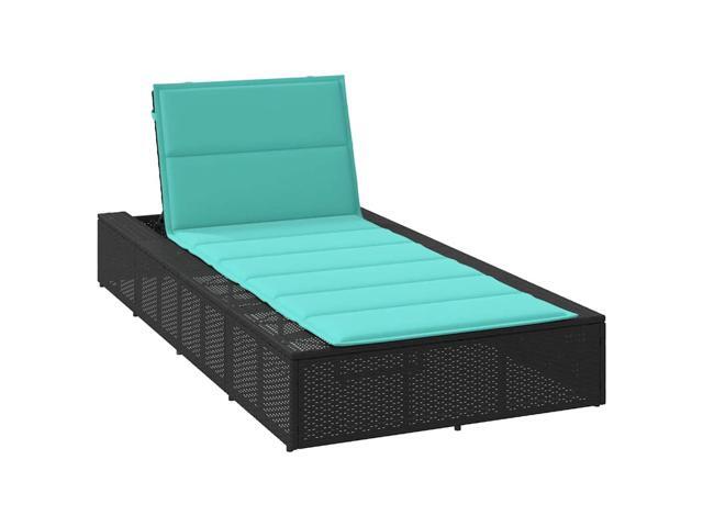 Patio Sunbed Black Pe Rattan Large Height-Adjustable - Black and blue