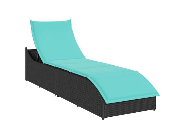 Folding Sun Lounger Black Pe rattan  powder-coated steel Standard - Black turquoise