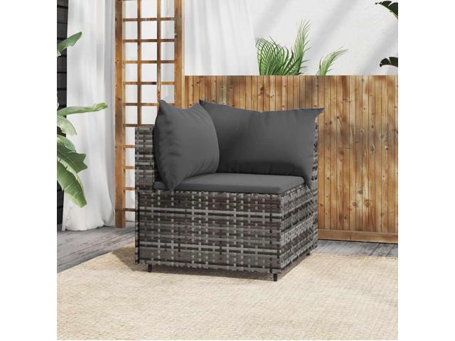 Click here for vidaXL Patio Corner Sofa with Cushions Gray Poly R... prices