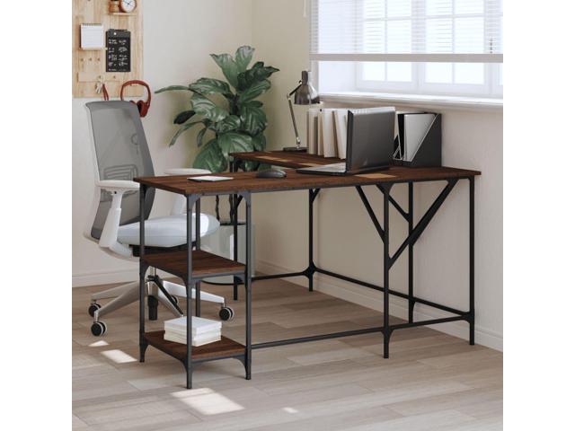 Click here for vidaXL Desk L-shape Computer Table with Shelves Br... prices