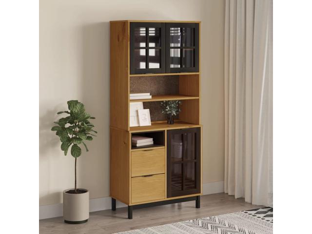 Click here for vidaXL Highboard Brown  Black Solid pine wood  Tem... prices