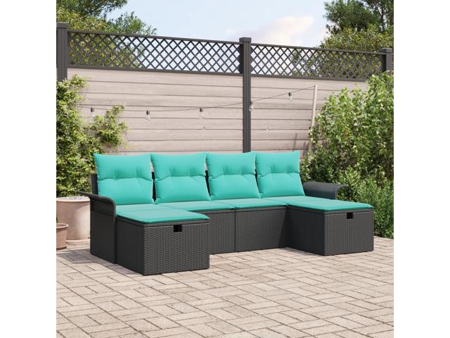 Click here for vidaXL Garden Sofa Set 6 pcs Black and turquoise 2... prices