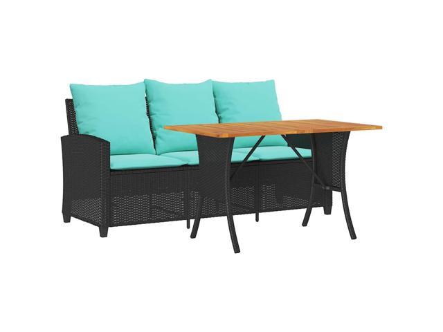 Patio Sofa 3-Seater with Cushions&Table Black Poly Rattan